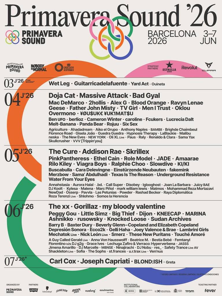 This is the line-up by days of Primavera Sound 2026