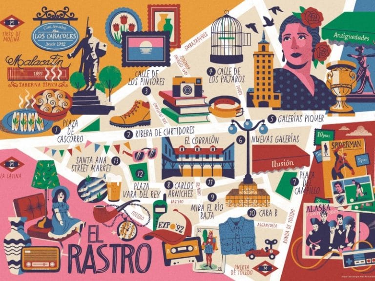 El mapa ilustrado para (re)descubrir El Rastro de Madrid