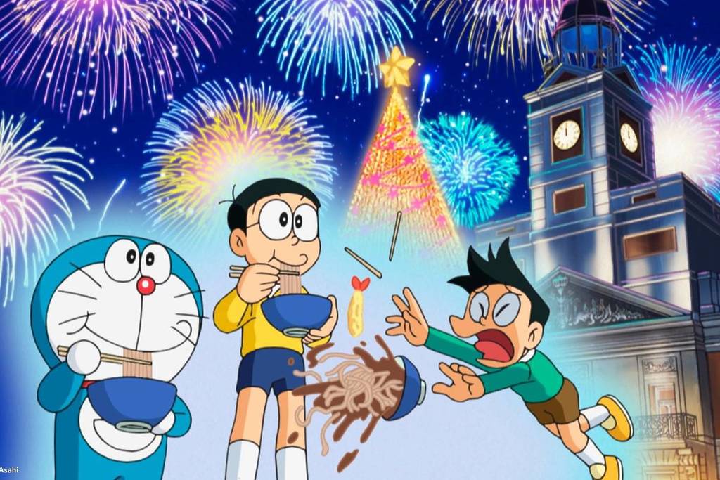 Doraemon and Nobita arrive at Puerta del Sol for the chimes: the ...