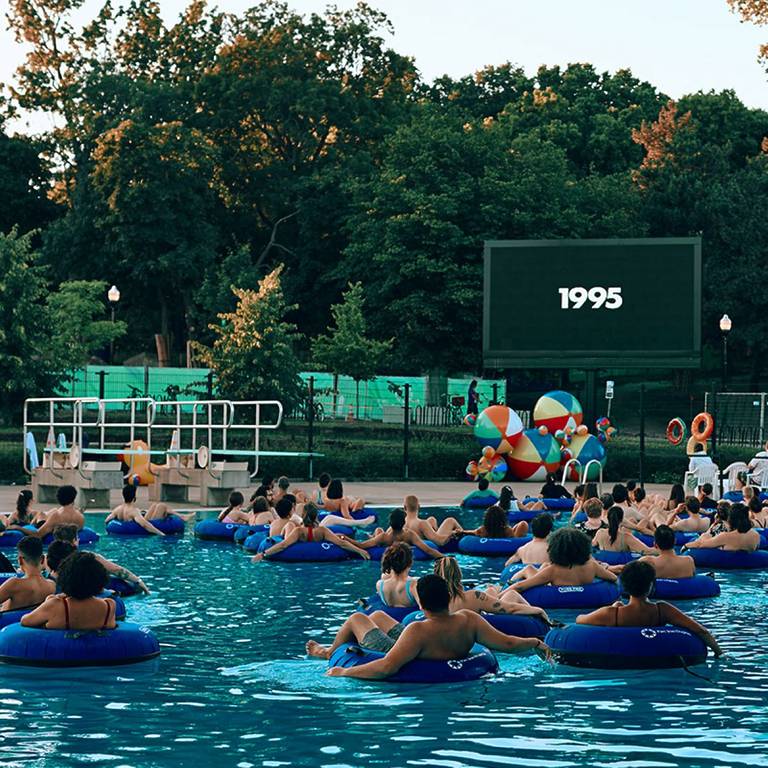 Floating cinema in Montreal—a pool for watching movies this summer