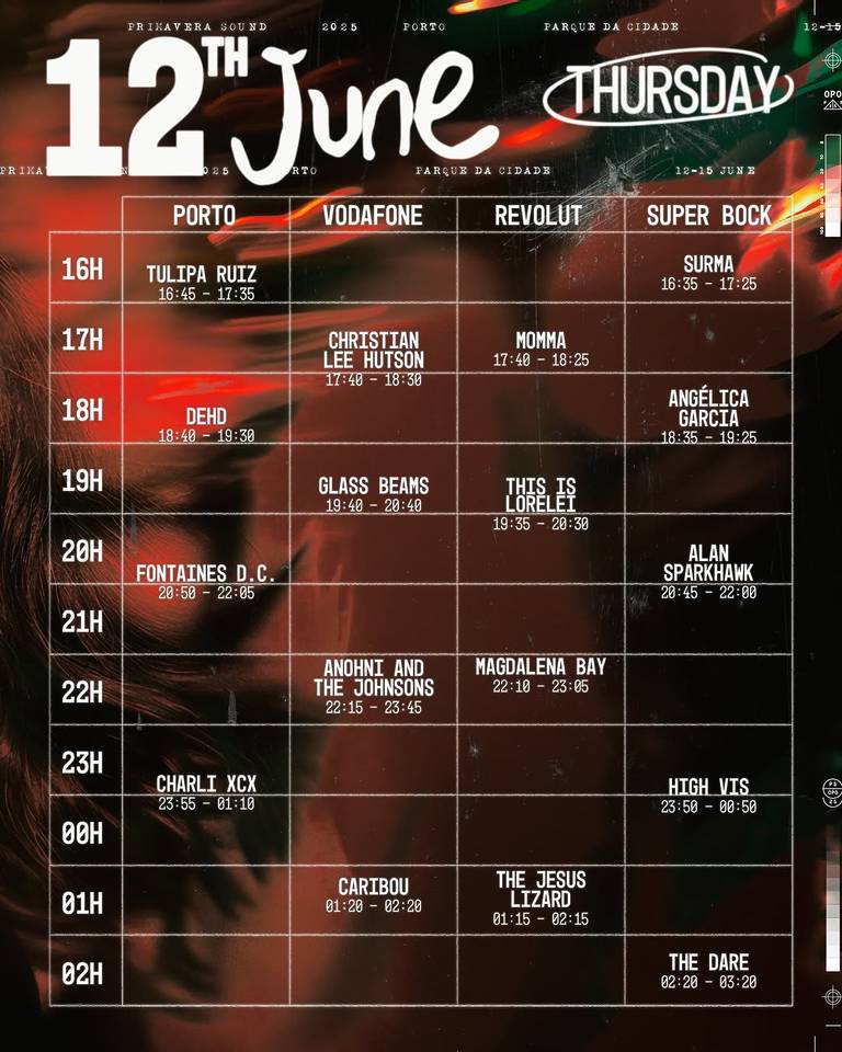 These are the concert timetables for Primavera Sound Porto
