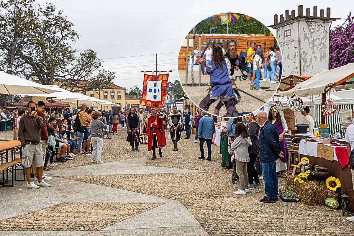 Há uma feira medieval com mercado e passeios a cavalo a cerca de 30 ...