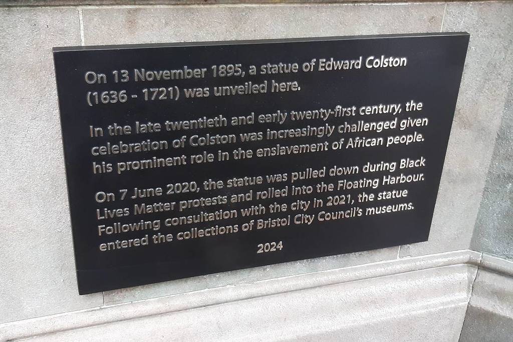 A New Plaque Has Been Installed On The Colston Statue Plinth