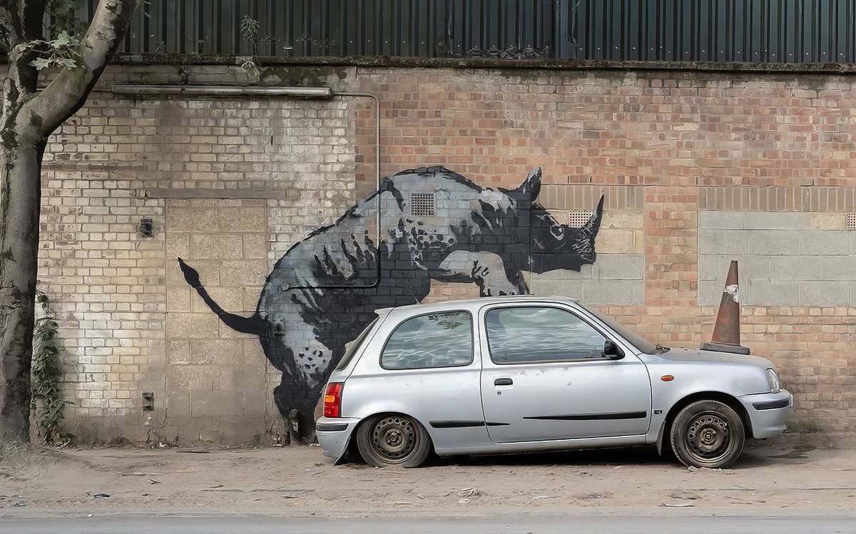 Rhino Artwork Arrives As Eighth Banksy Animal Painting