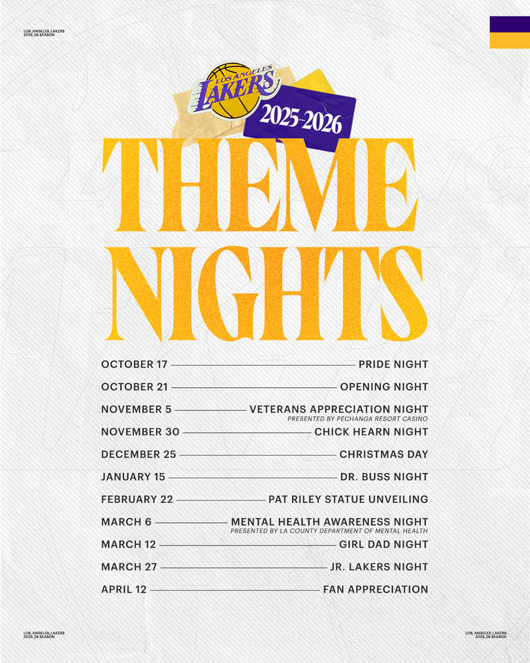 Here's The L.A. Lakers' 2025-2026 Theme Night Schedule – Dates & How To ...