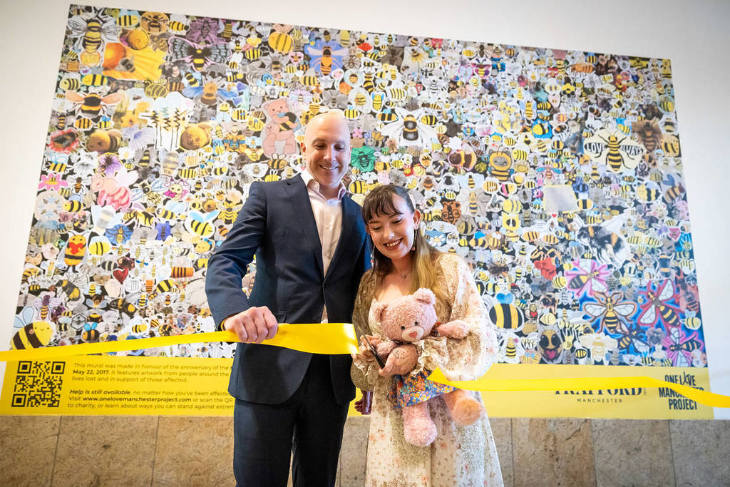 Trafford Centre Unveils Bee Mural To Honour Manchester Arena Attack Victims