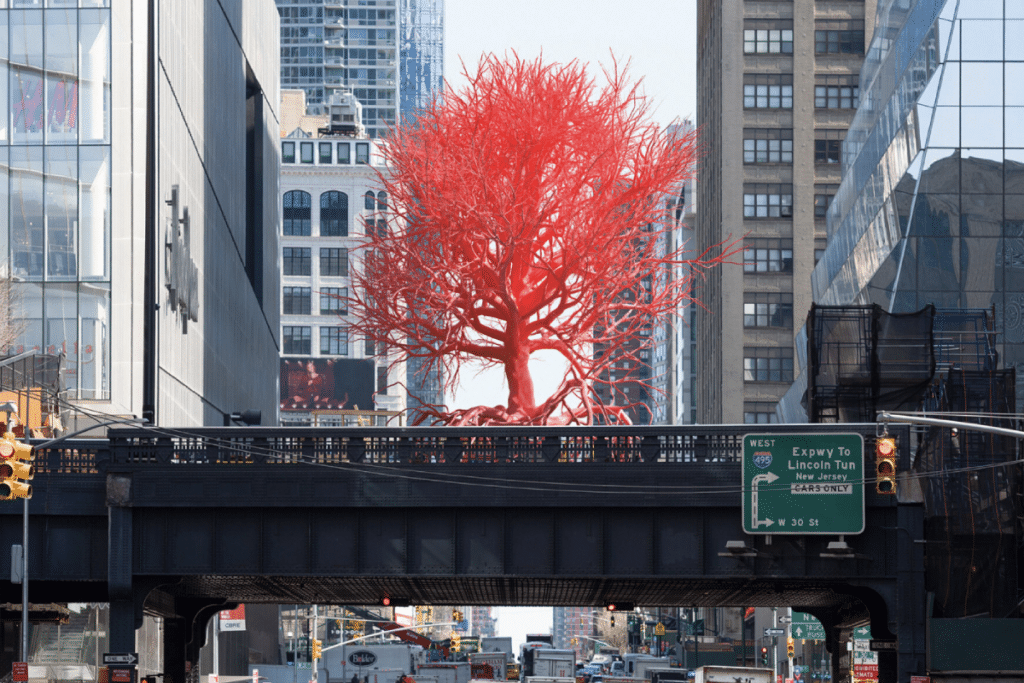 A Bright Red 25 Foot Tall Tree Has Sprouted On The High Line A Bright Red 25 Foot Tall Tree Has Sprouted On The High Line