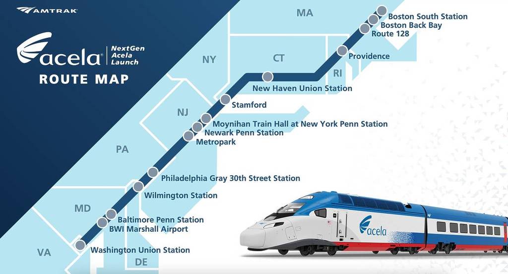 Amerika's snelste trein vertrekt deze week vanuit NYC - routekaart en ...