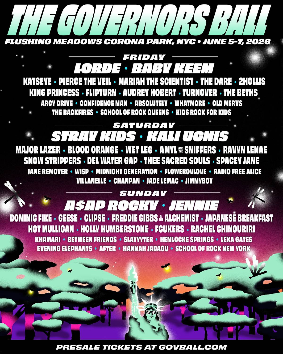 Governors Ball Announces 2026 Lineup: Lorde, Stray Kids, A$AP Rocky To ...