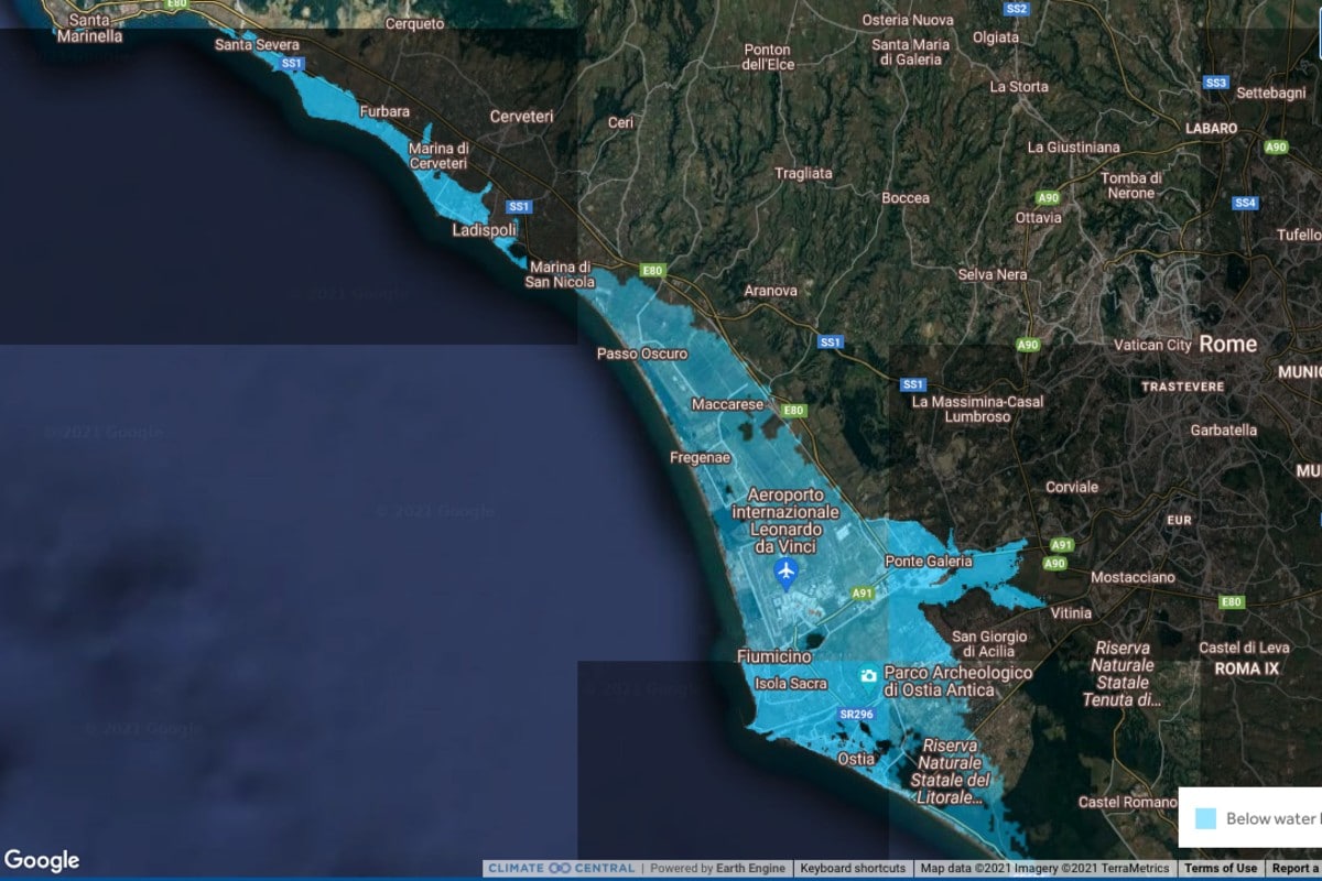 Così sarebbe Roma in seguito all'innalzamento del livello del mare