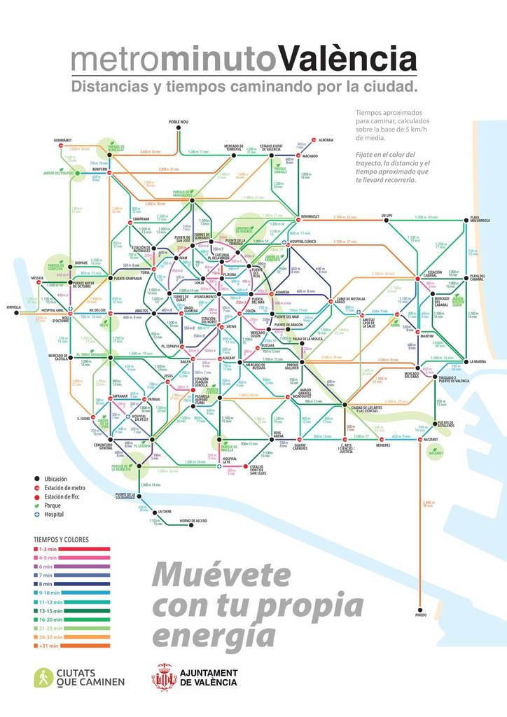 El primer mapa de Valencia que te dice cuánto tardas caminando a ...