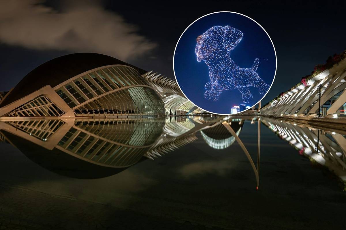 Spectacle with more than 200 drones flying over the Ciutat de les Arts ...